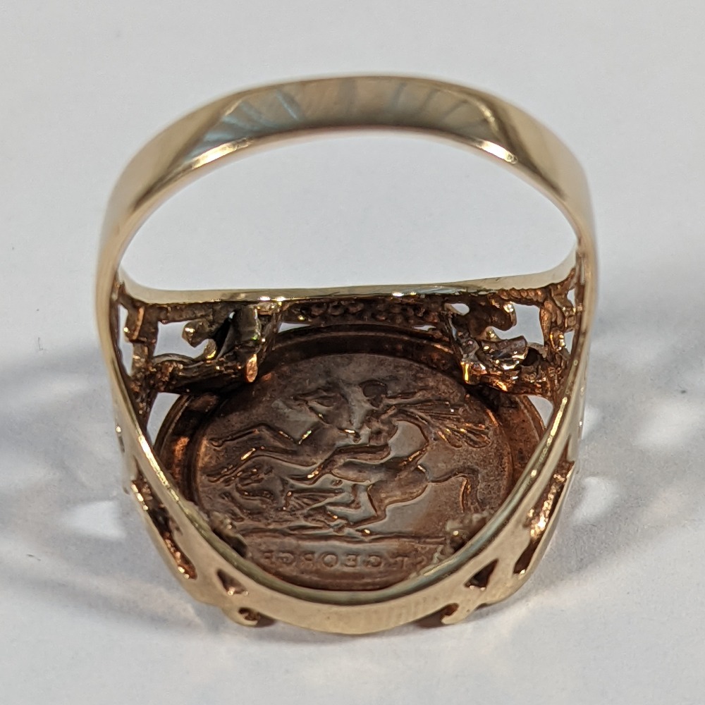 Pre-owned 9ct Yellow Gold St George Coin Ring Size P - Own4Less